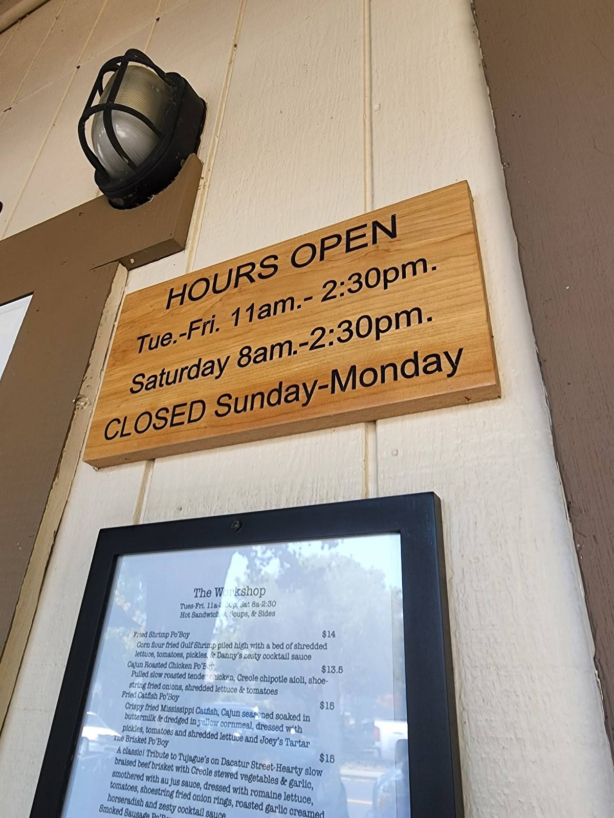 Menu at The Workshop restaurant, Benicia