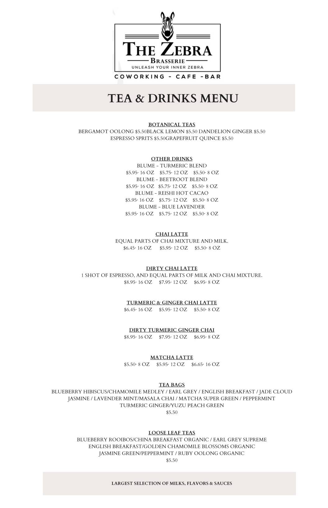 Menu at The Zebra Brasserie desserts, Wenatchee
