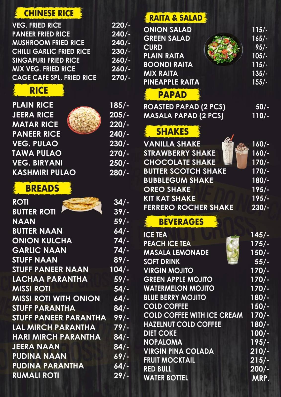 Menu at The Cage Cafe Raj Nagar Extension, Delhi