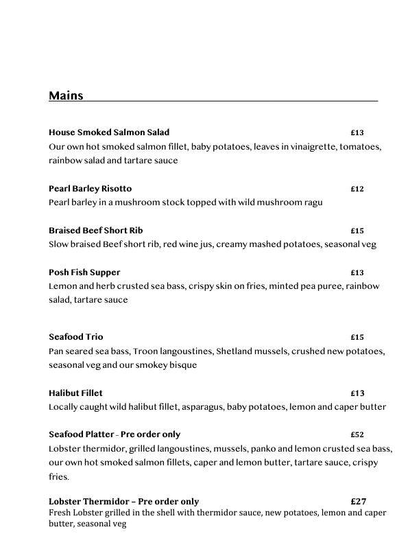 Menu at The rockpool restaurant, Ayr