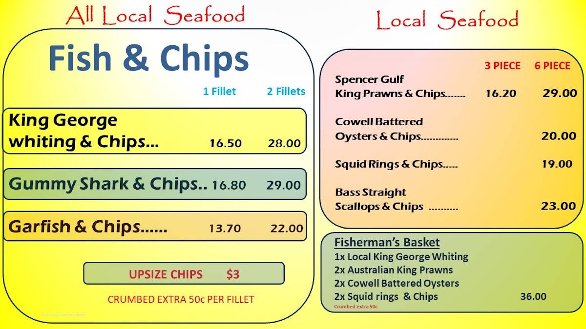Menu at The salty camel, Cowell
