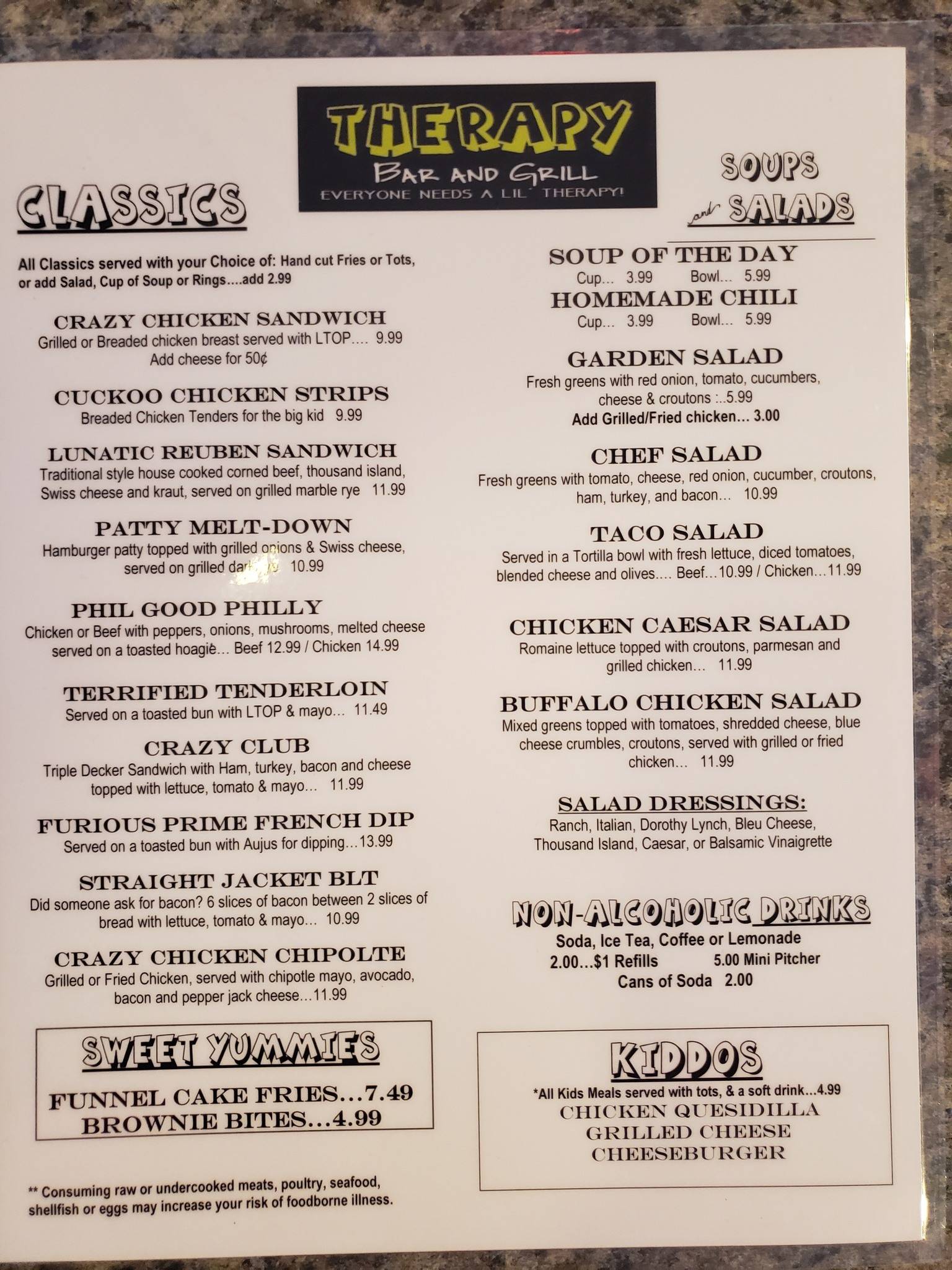 Menu at Therapy Bar & Grill, Omaha