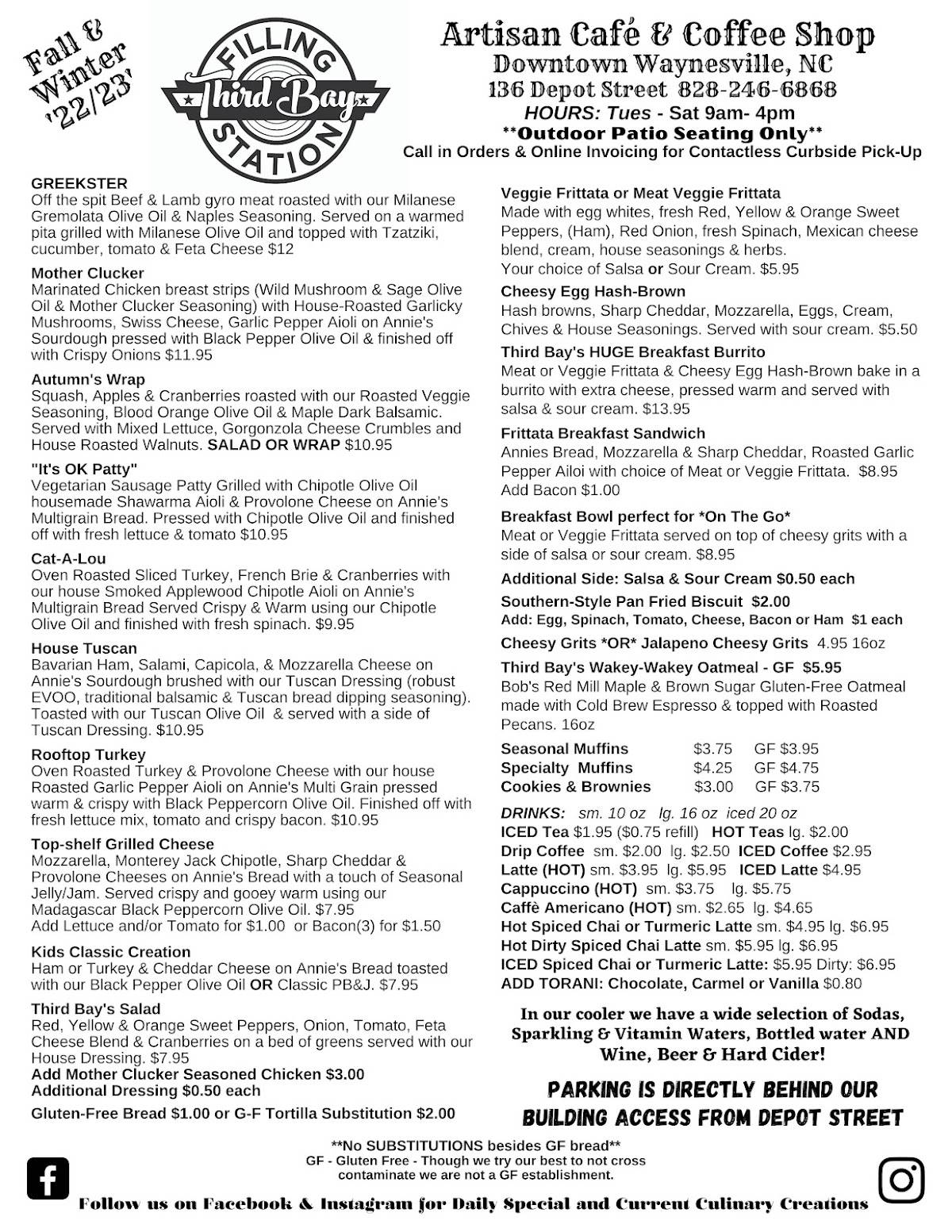 Menu at Third Bay - Filling Station Café cafe, Waynesville