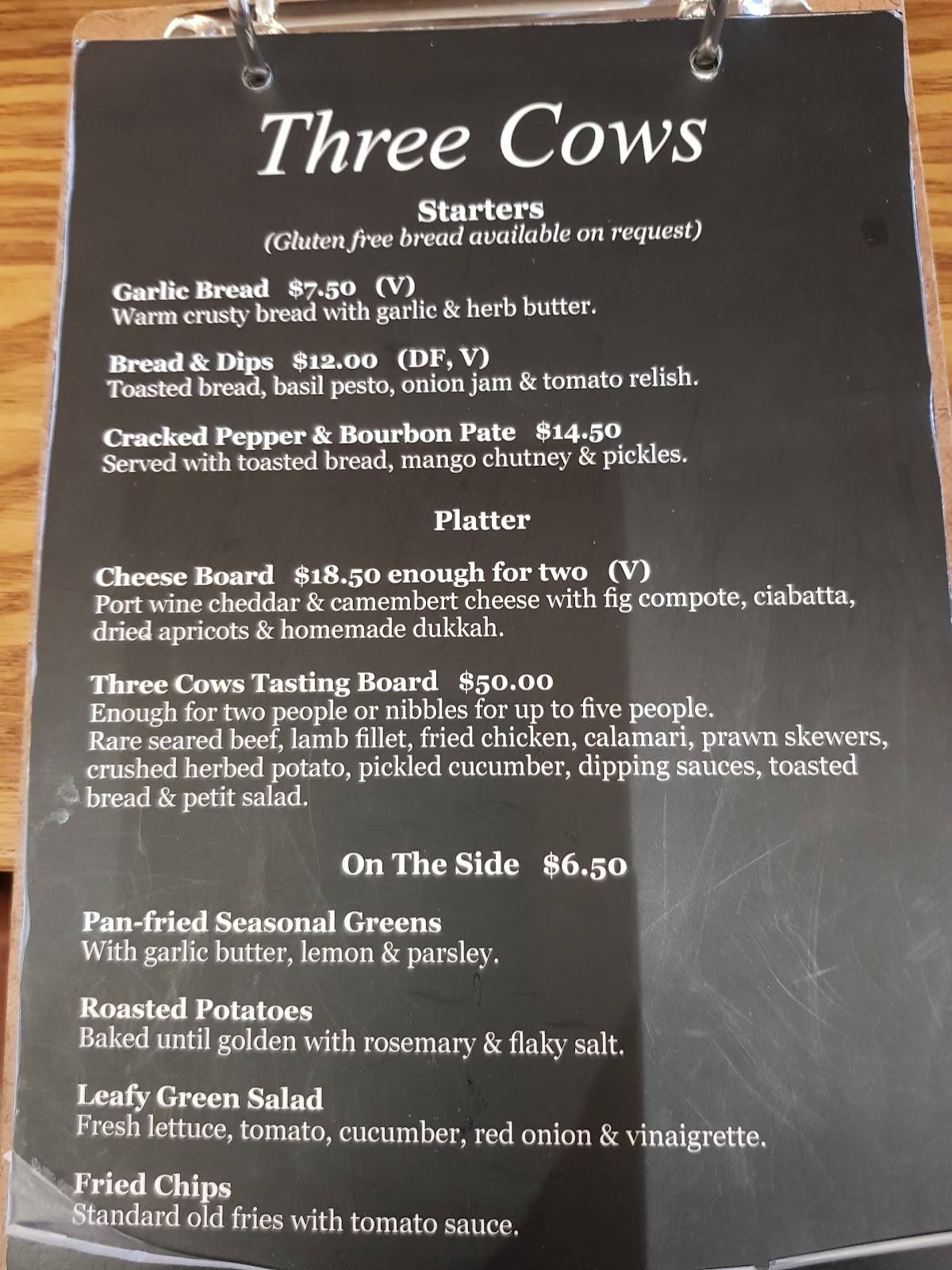Menu at Three Cows Cafe Bar & Restaurant, Christchurch