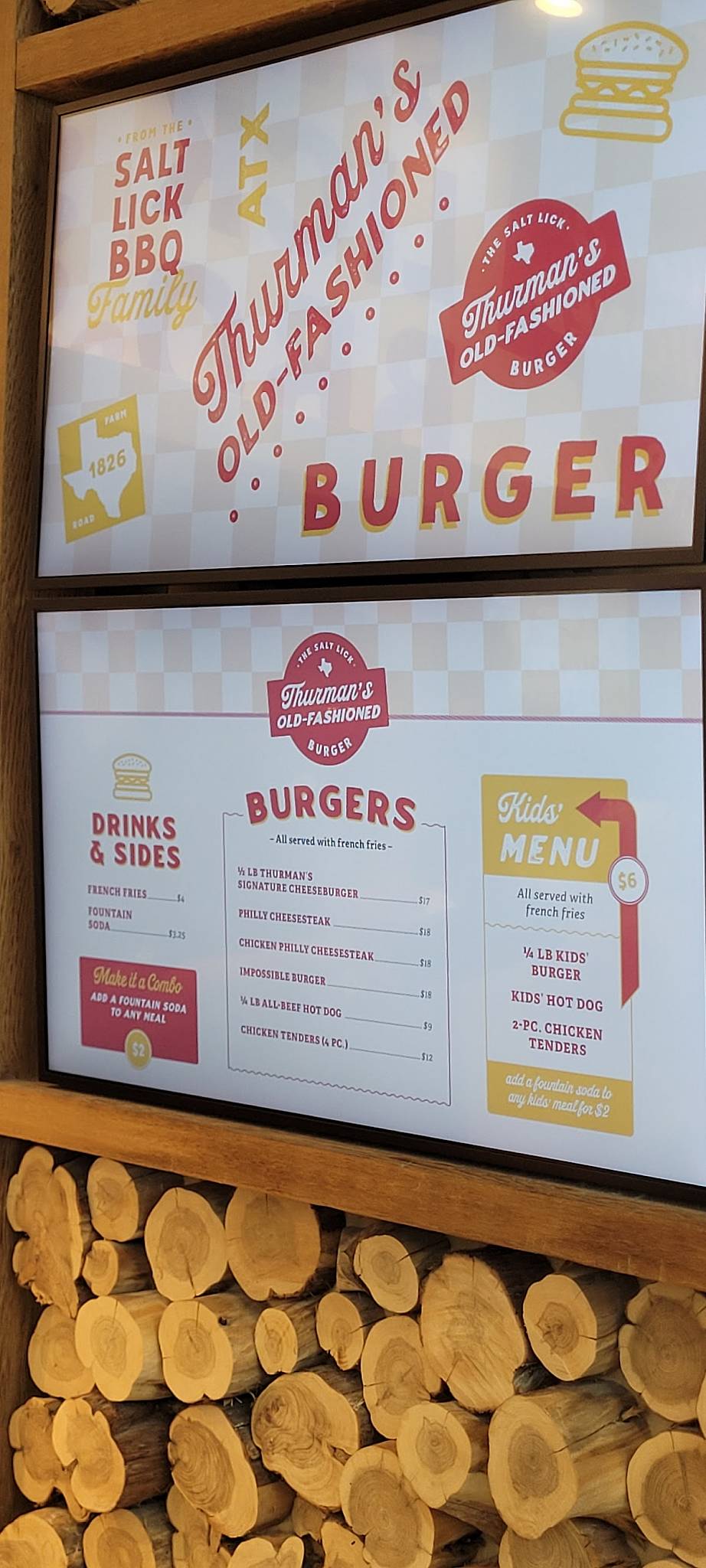 Menu at Thurman's Old-Fashioned Burger restaurant, Austin