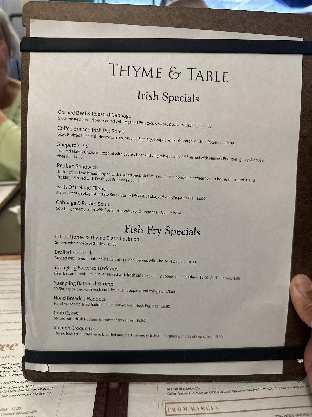 Menu at Thyme & Table fast food, Shamokin
