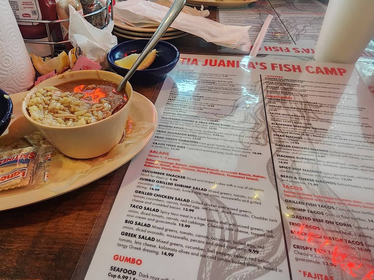 Menu at Tia Juanita's Fish Camp restaurant, Beaumont, Calder Ave