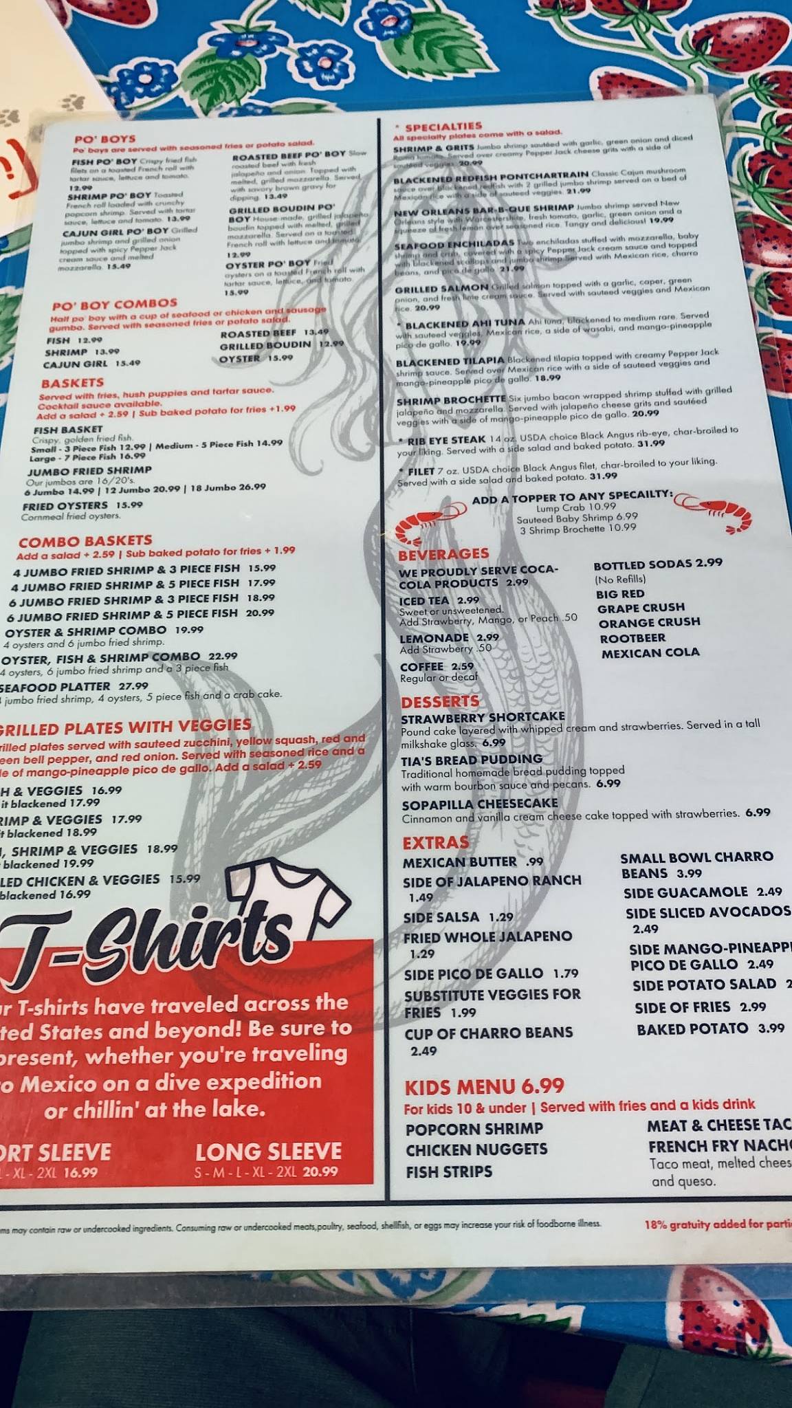 Menu at Tia Juanita's Riverside Fish Camp pub & bar, Liberty, 439 US-90