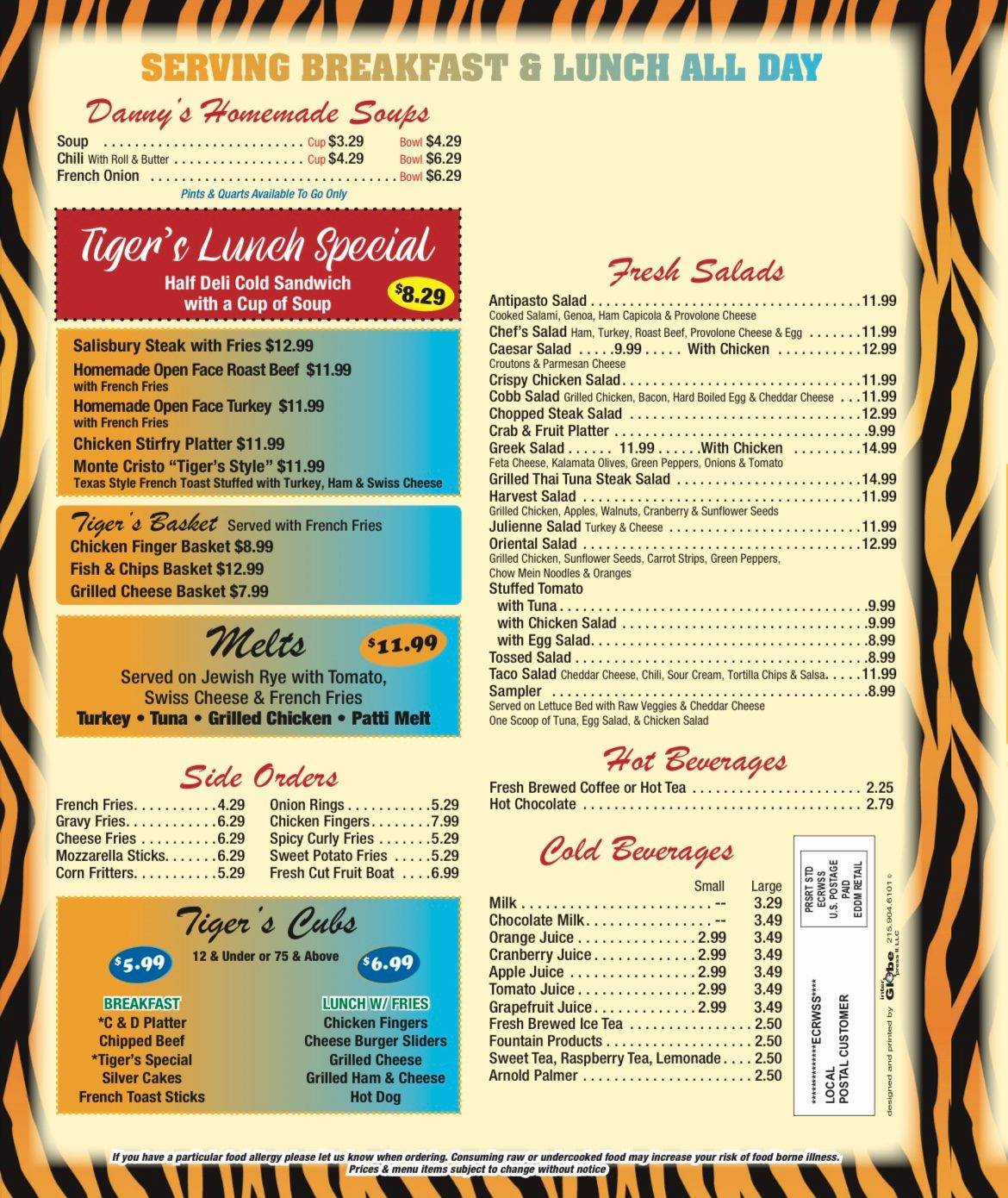 Menu at Tigers Family Restaurant, Lansdale