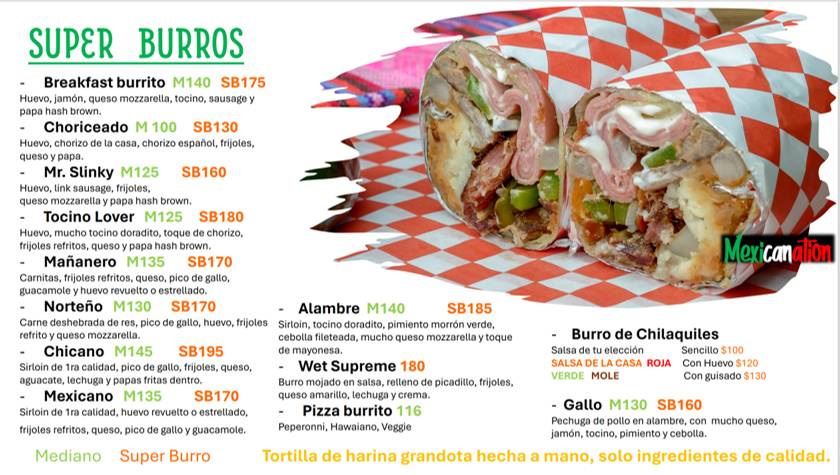 Carta del restaurante Mexican-In, Tijuana