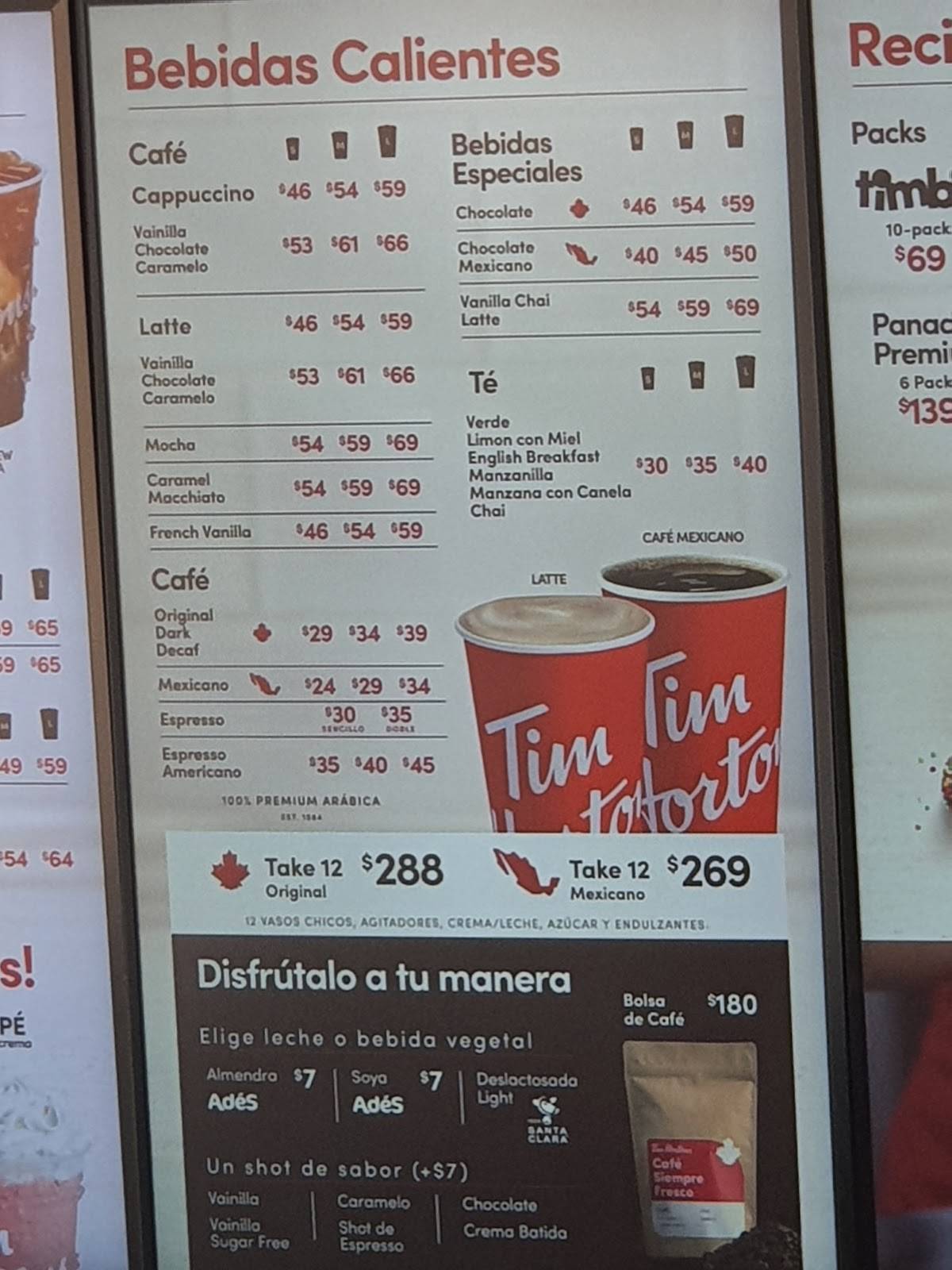 Carta de Tim Hortons Tec QRO, Santiago de Querétaro