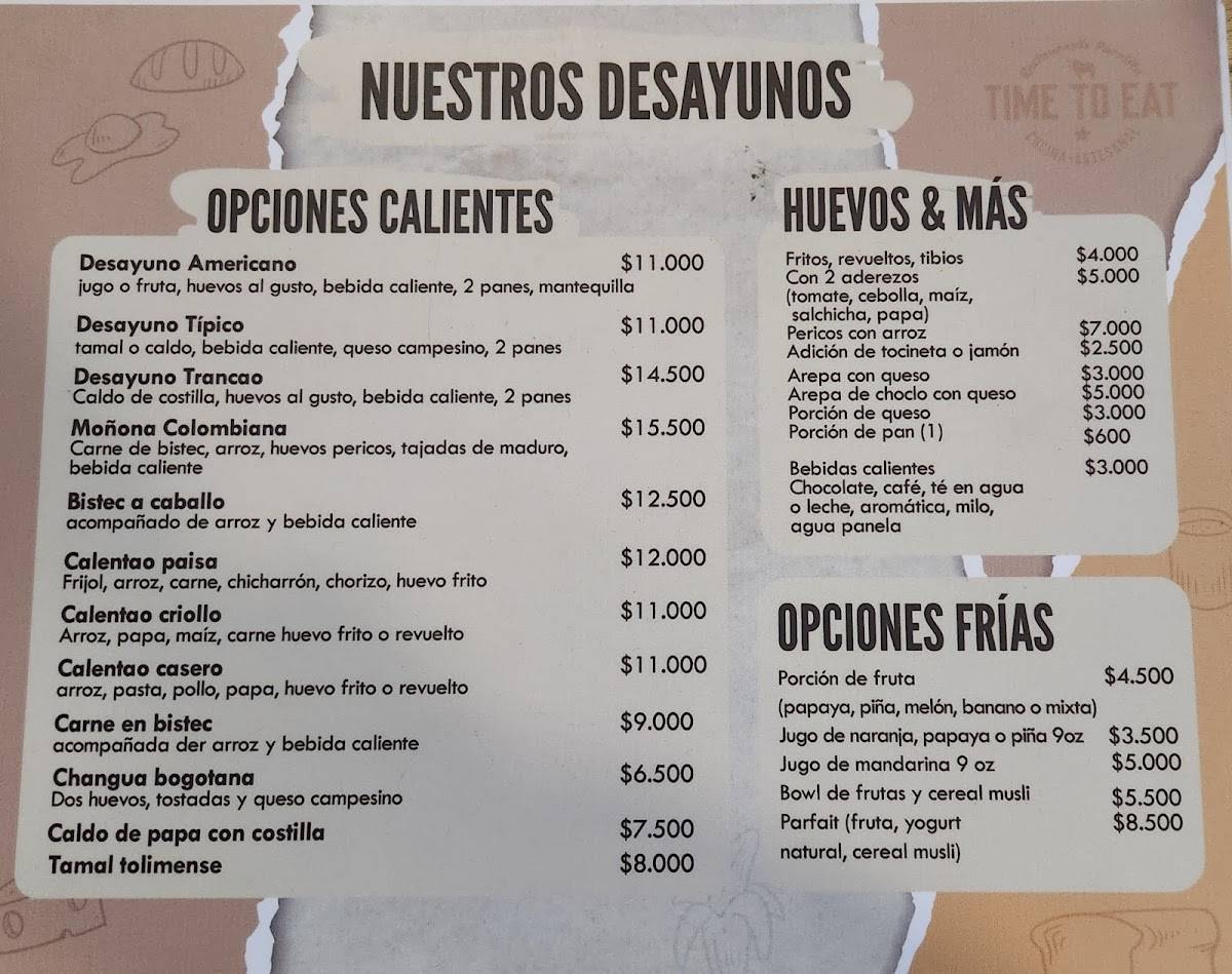 Menu at Time To Eat restaurant, Bogotá