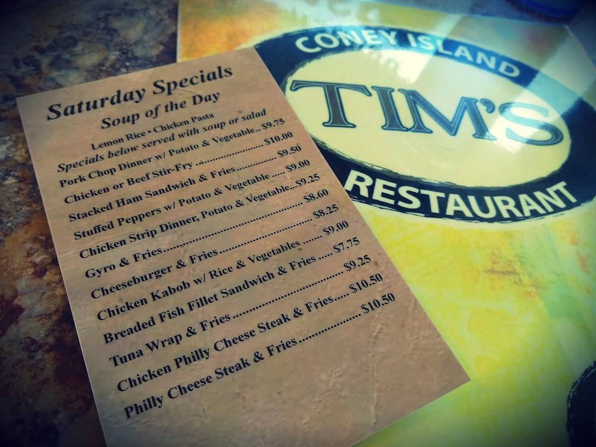 Menu at Tim's Coney Island Restaurant, Allen Park