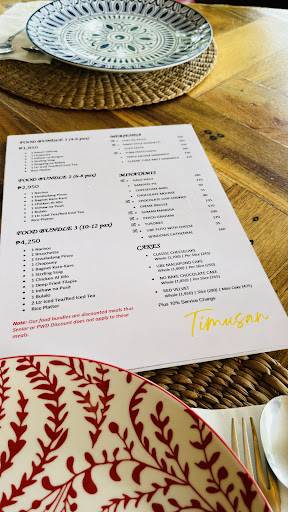 Menu at Timusan Restaurant, Lipa