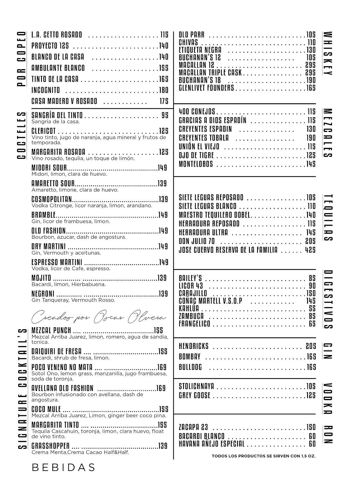 Menu at Tinto Cocina Libre restaurant, Ciudad Juarez