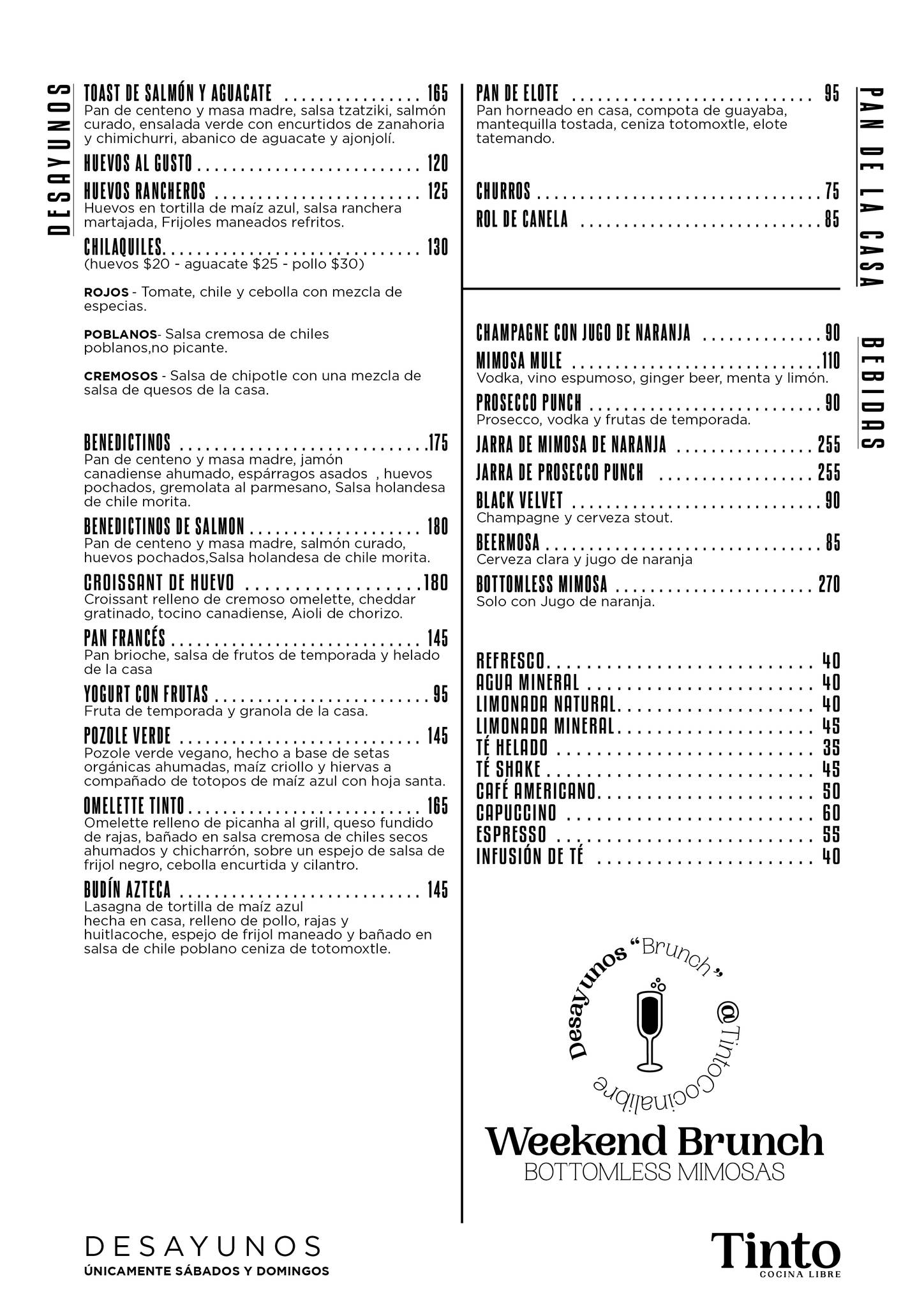 Menu at Tinto Cocina Libre restaurant, Ciudad Juarez