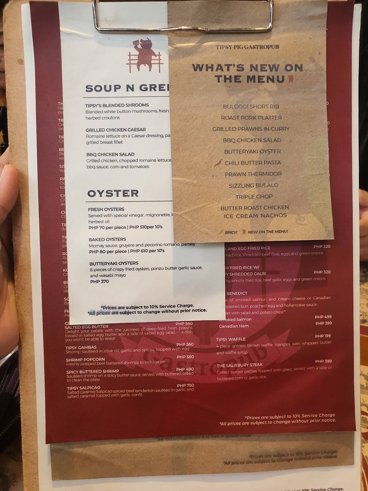 Menu at Tipsy Pig Alabang, Muntinlupa