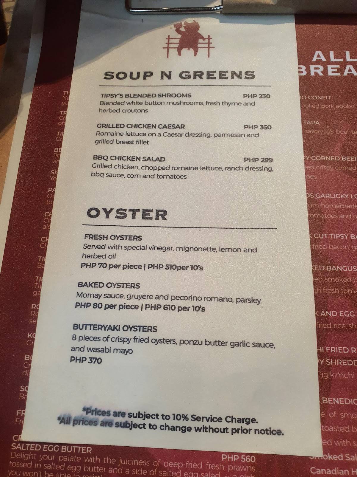 Menu at Tipsy Pig Alabang, Muntinlupa