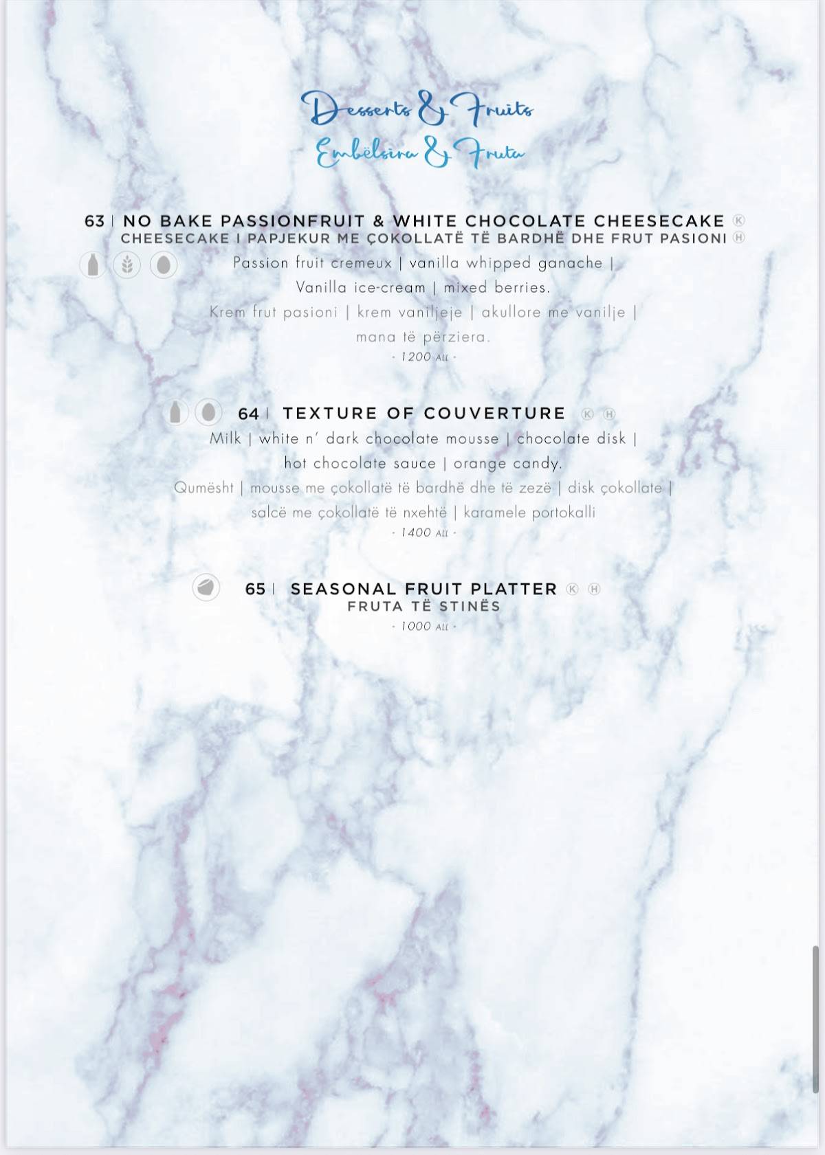 Menu at Arka Rooftop restaurant, Tirana
