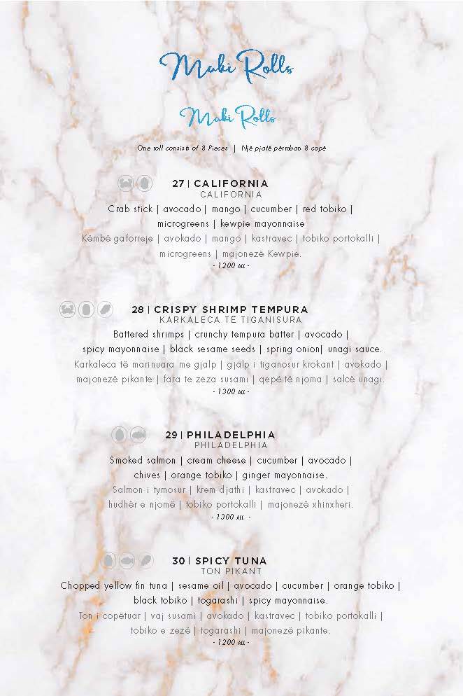 Menu at Arka Rooftop restaurant, Tirana