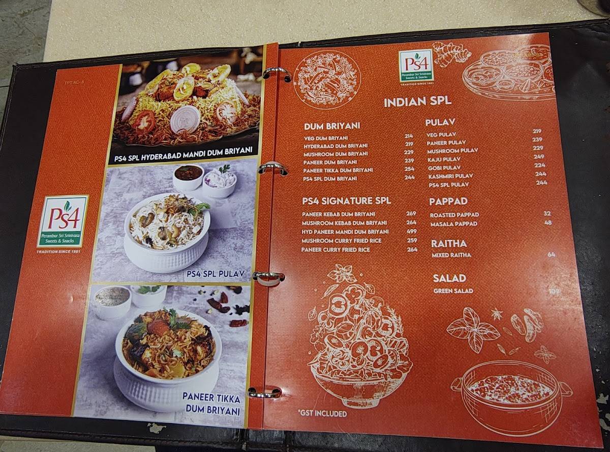 Menu at PS4 PURE VEG RESTAURANT, Tirupati, Tiruchanoor Rd