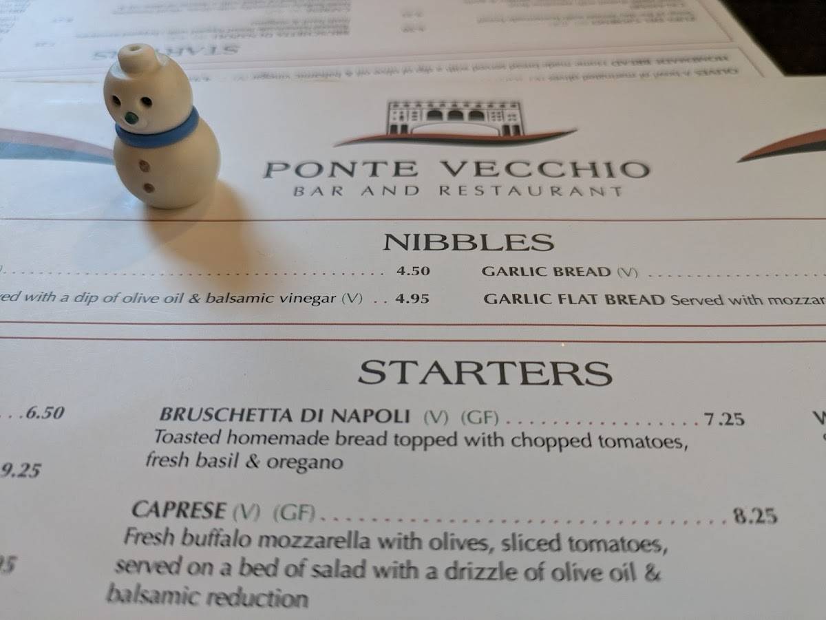 Menu at Ponte Vecchio restaurant, Tiverton