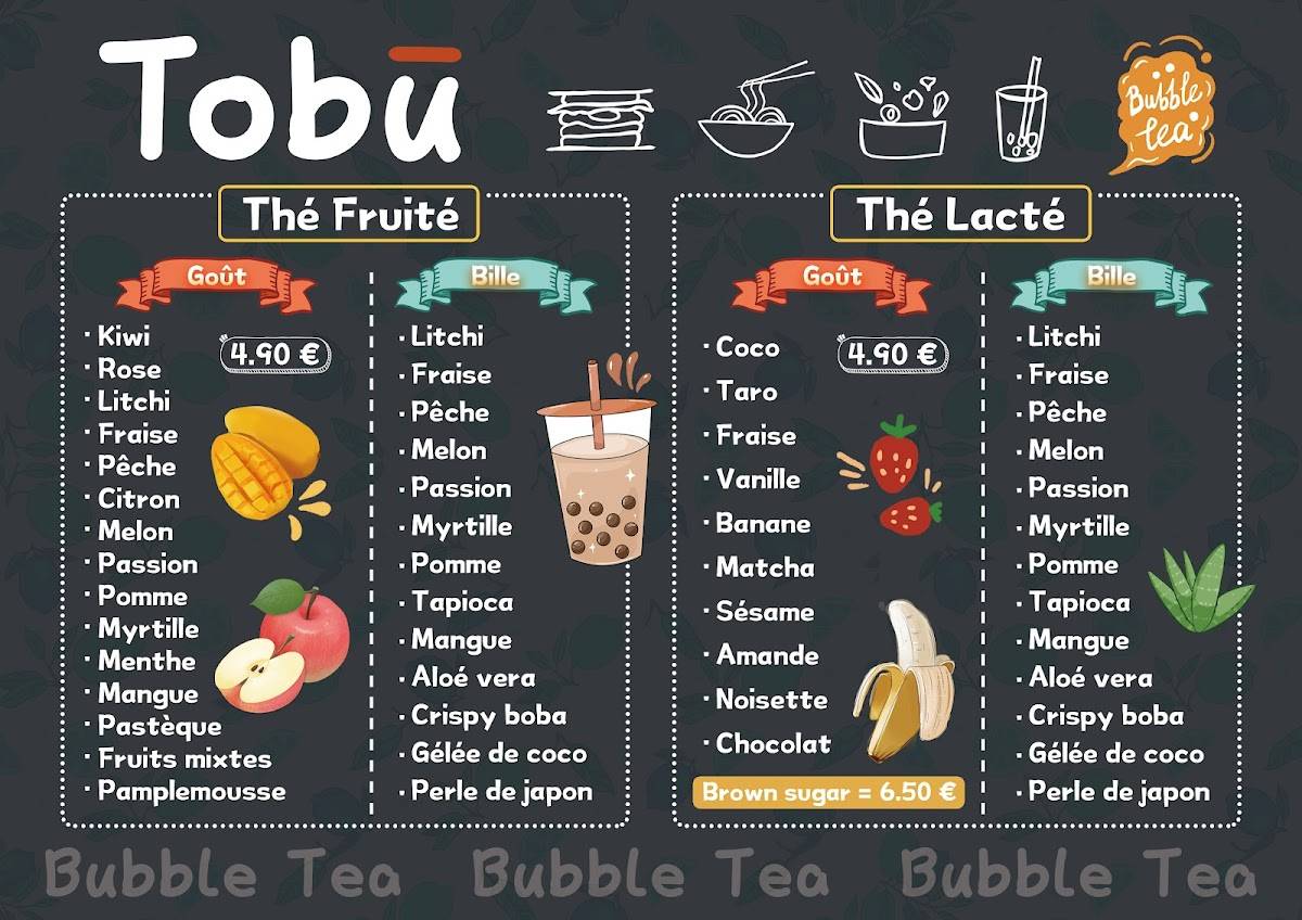Carta del restaurante ToBu X Bubble tea, Argenteuil