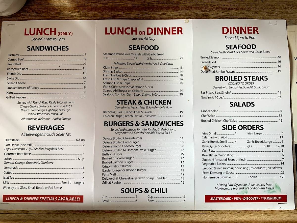 Menu at Toby's Tavern pub & bar, Coupeville