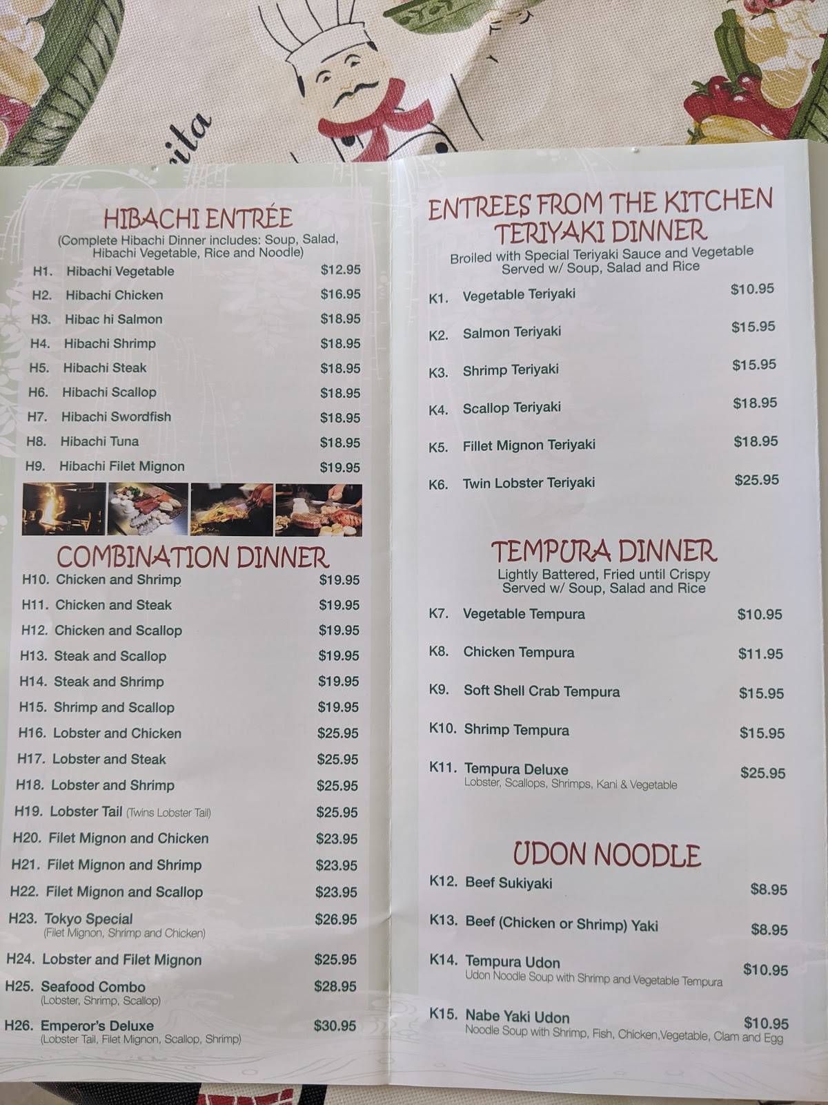 Menu at Tokyo Sushi and Hibachi Buffet restaurant, Freehold