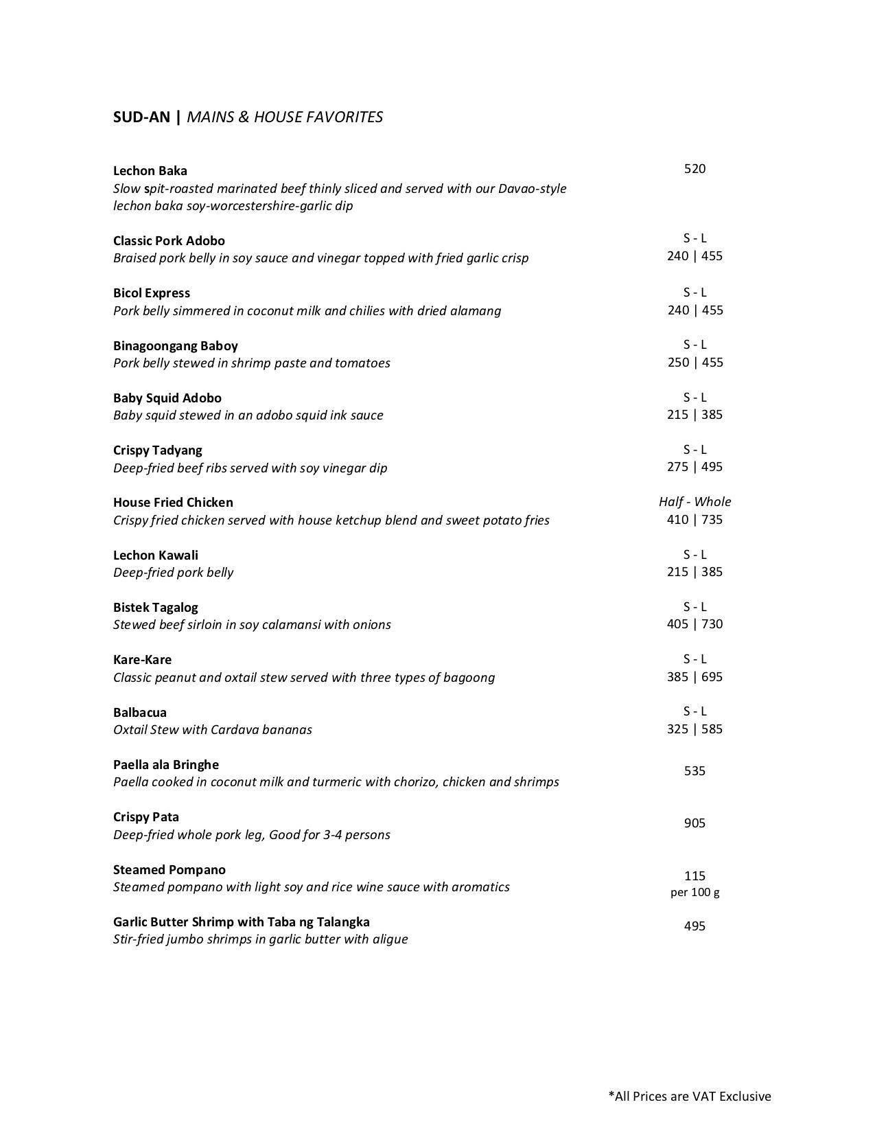 Menu at Tola, Kan-anan sa Balay Oboza restaurant, Davao City