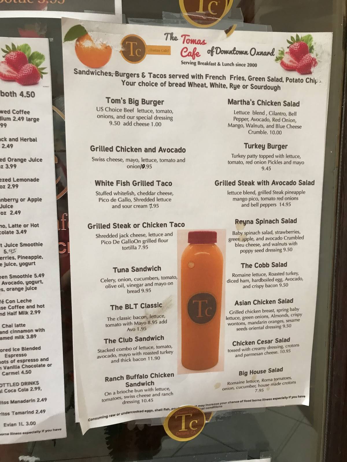Menu at Tomas Cafe, Oxnard