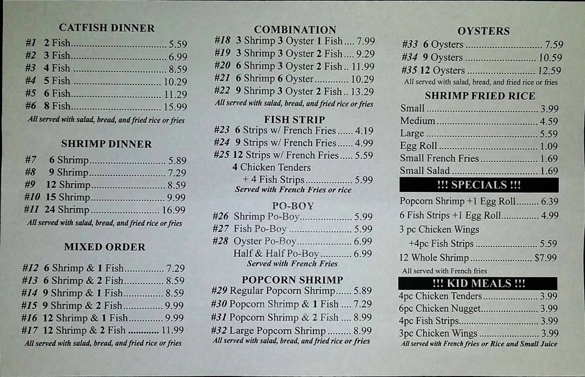 Menu at Tom's Seafood & Restaurant, Plaquemine, LA-1