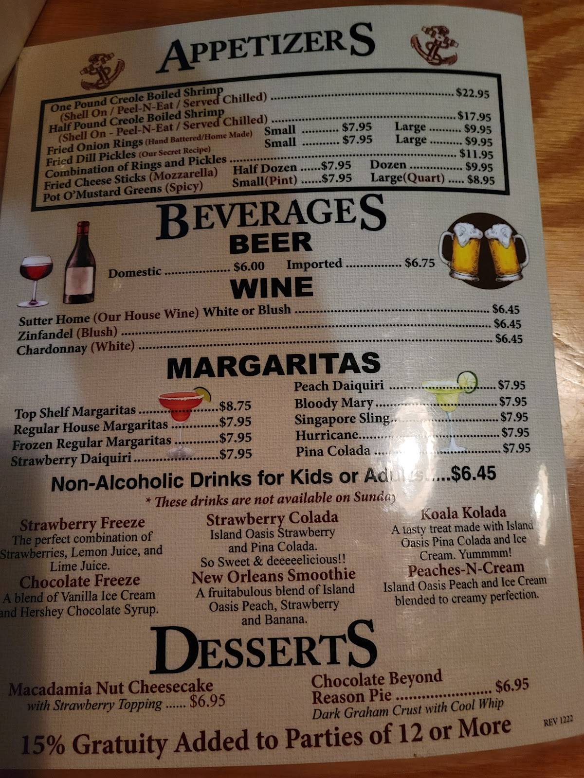 Menu at Top O' The River restaurant, Guntersville