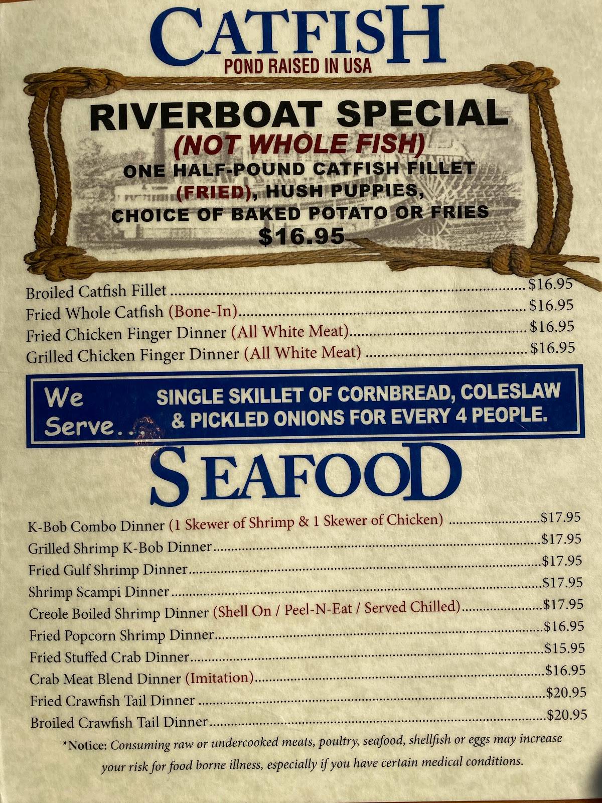 Menu at Top O' The River restaurant, Guntersville
