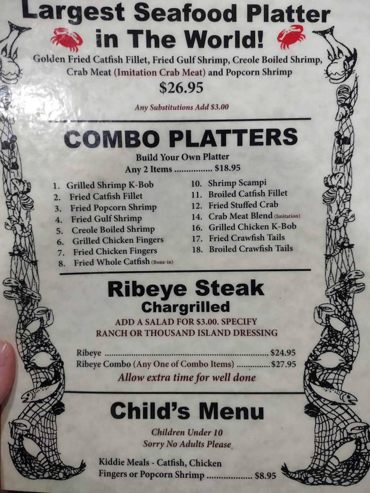 Menu at Top O' the River restaurant, Gadsden