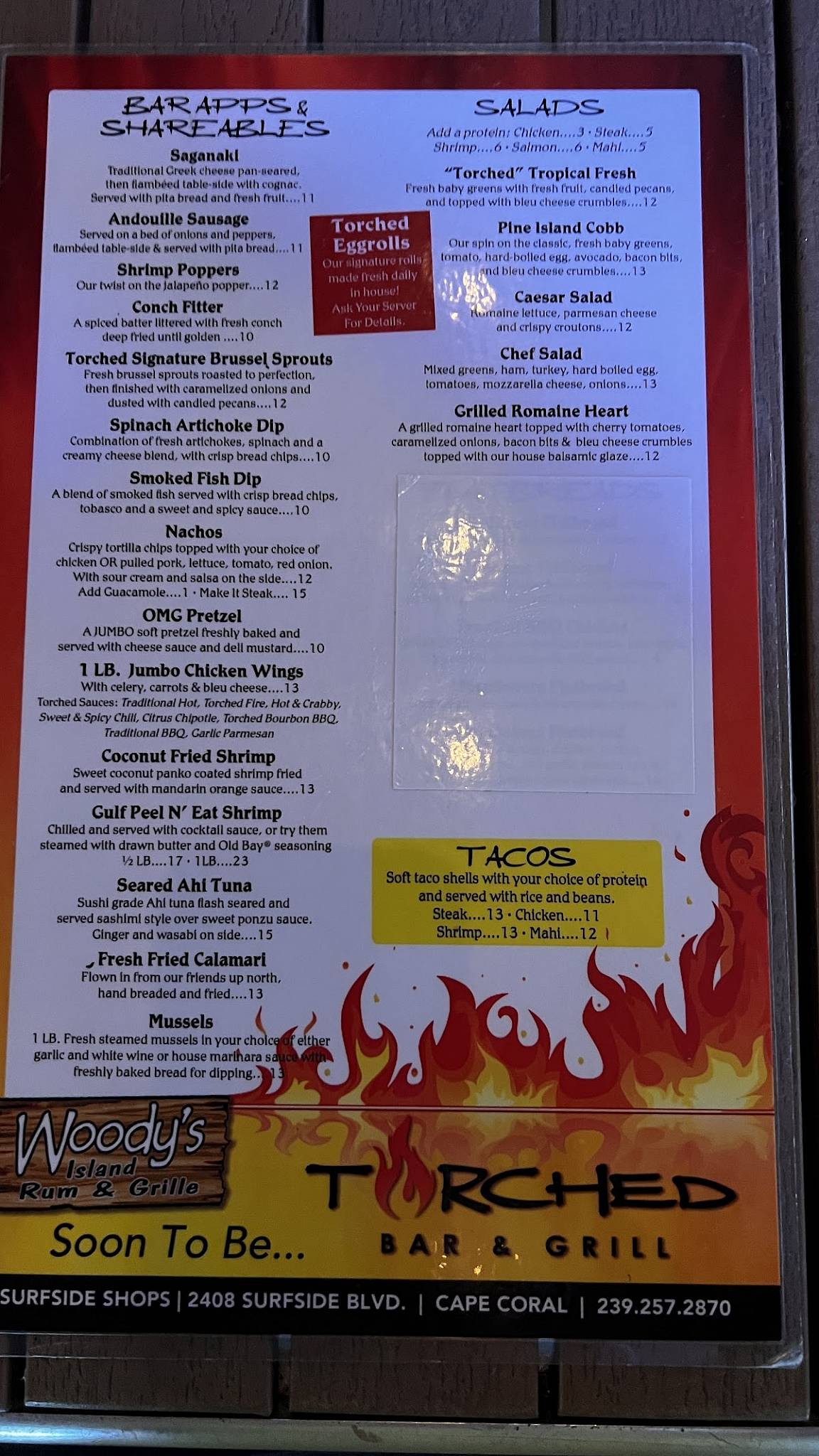 Menu at Torched Bar & Grill, Cape Coral