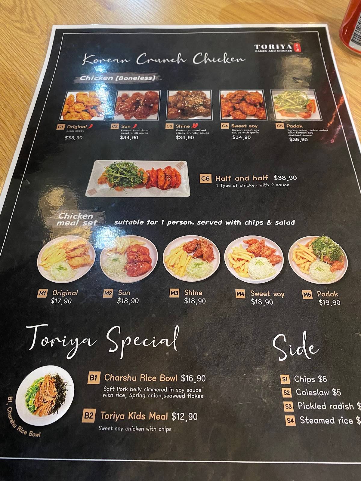 Menu at Toriya Japanese Ramen & Korean Fried Chicken Padak Sunshine ...