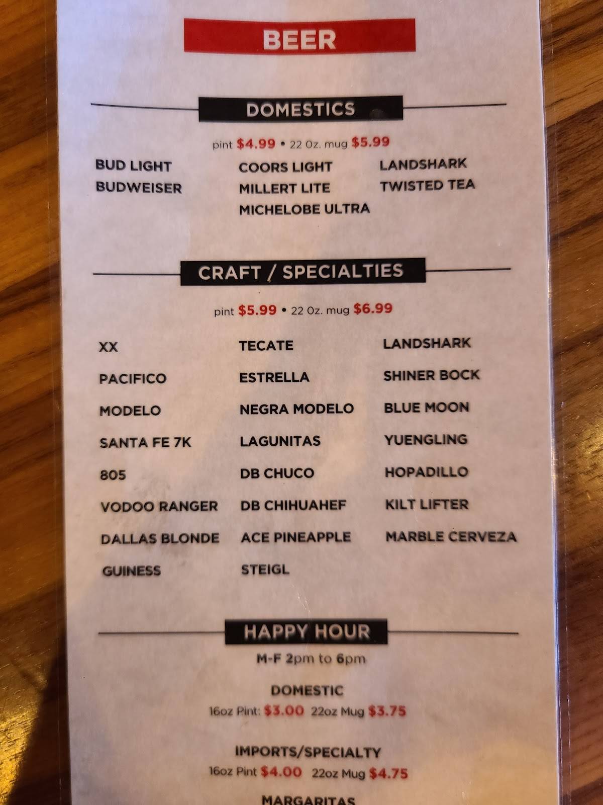 Carta de Toro Burger Bar, Horizon City
