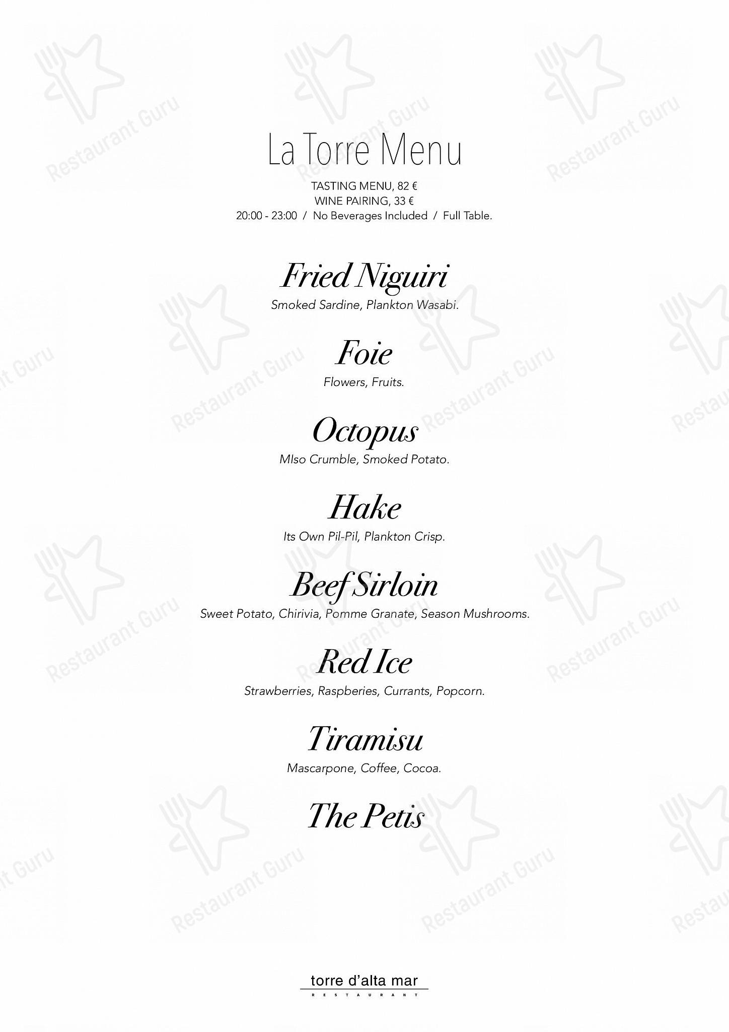 Menu at Altamar Restaurant, Barcelona, Pg. de Joan de Borbó
