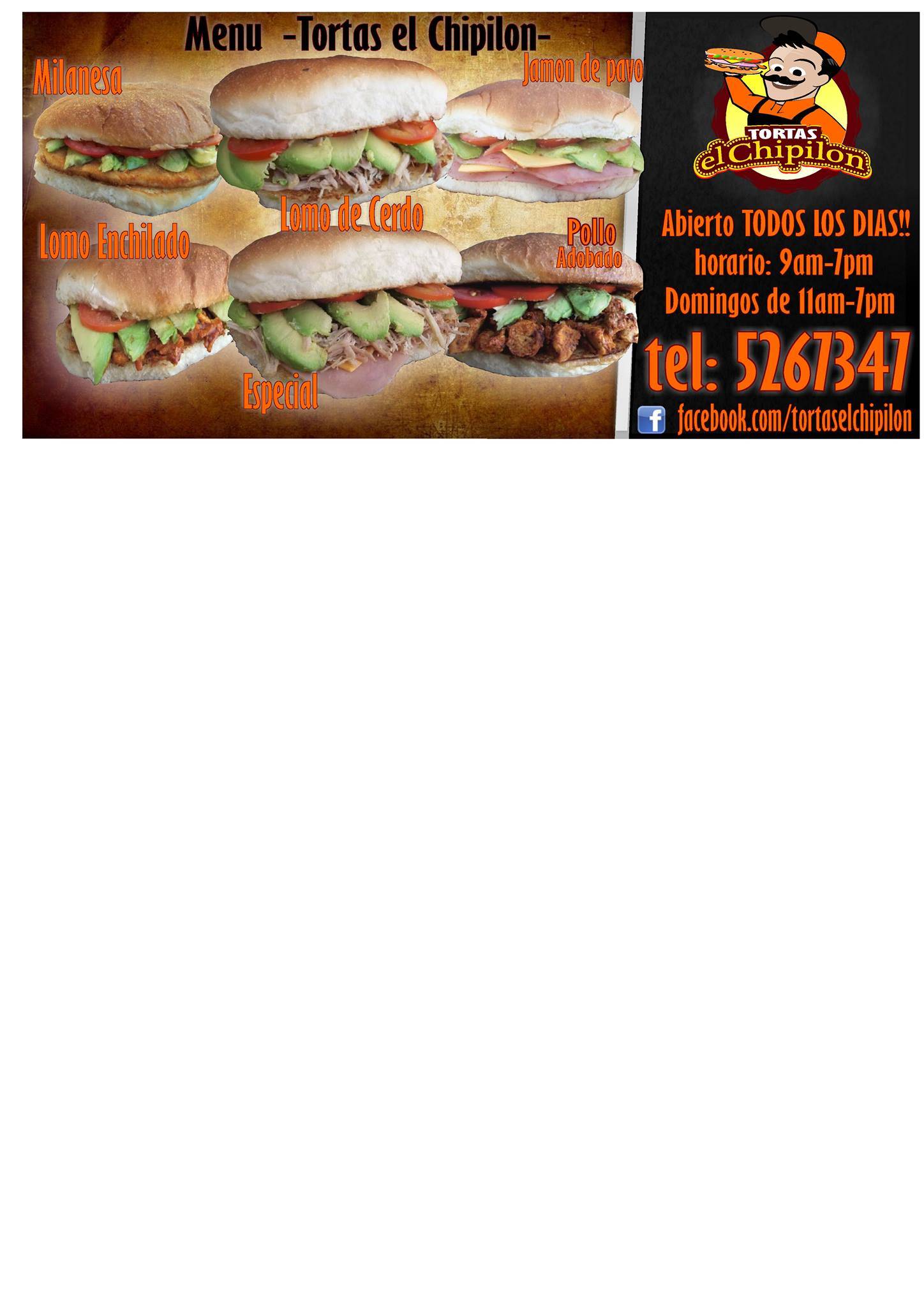 Carta del restaurante Tortas El Chipilon, Tijuana