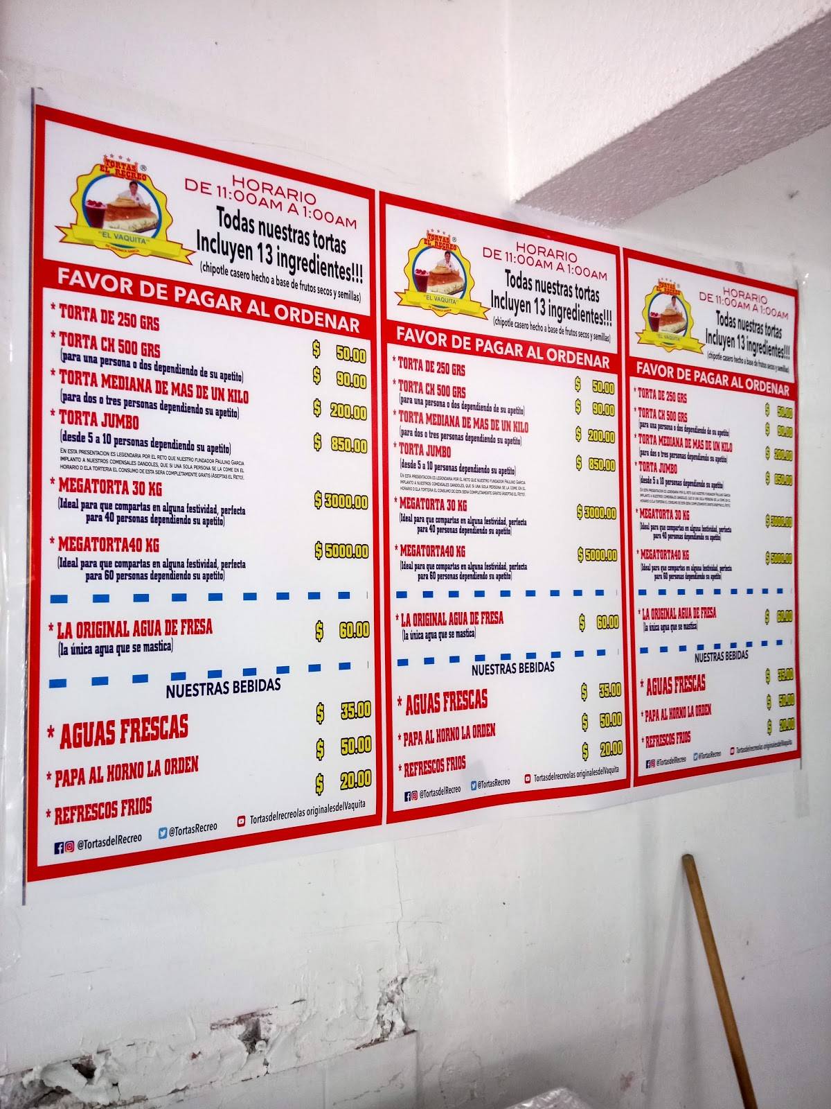 Carta del restaurante Tortas El Recreo Las Originales El Vaquita ...