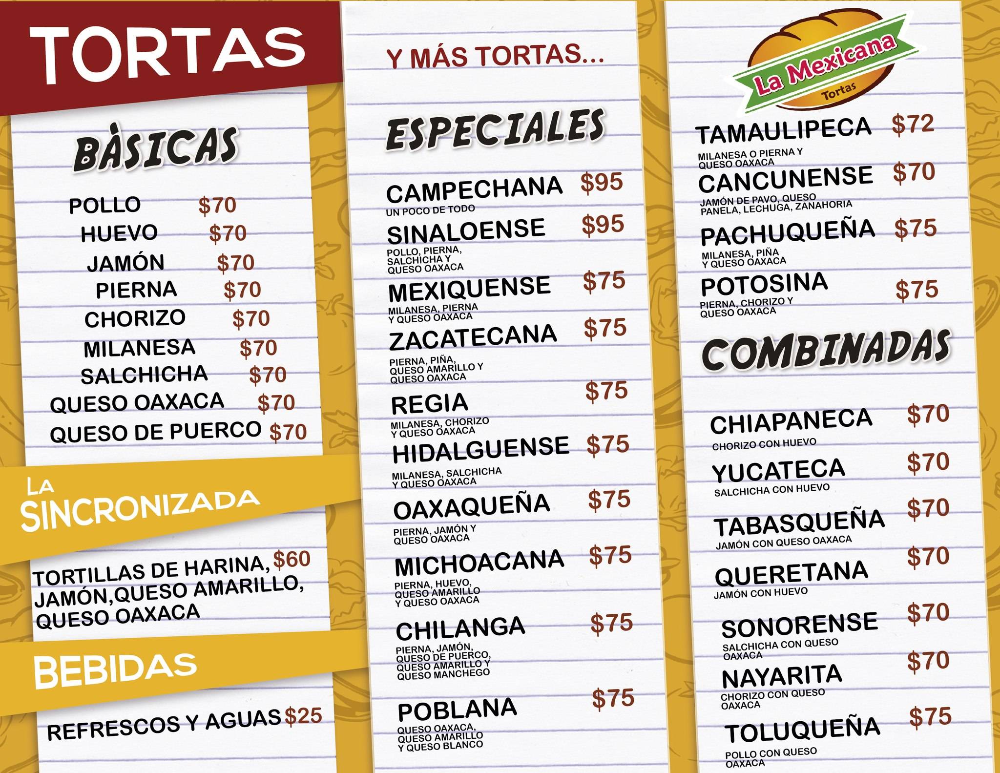Carta del restaurante Tortas La Mexicana, Campeche, Av Adolfo Ruiz ...