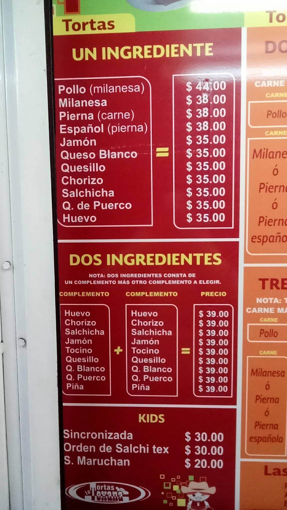 Carta del restaurante Tortas la Texana, Apizaco, Blvd. 16 del ...