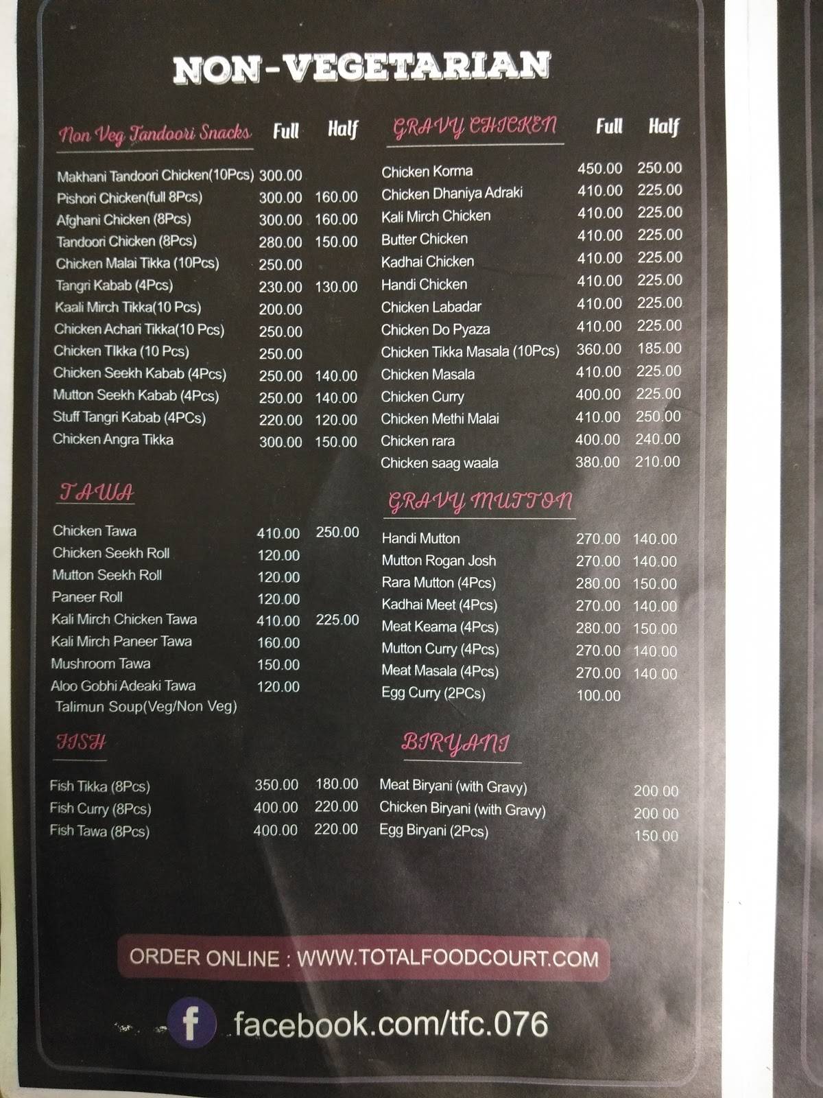 Menu at Total food court, New Delhi, Shop No. B-222/TFC