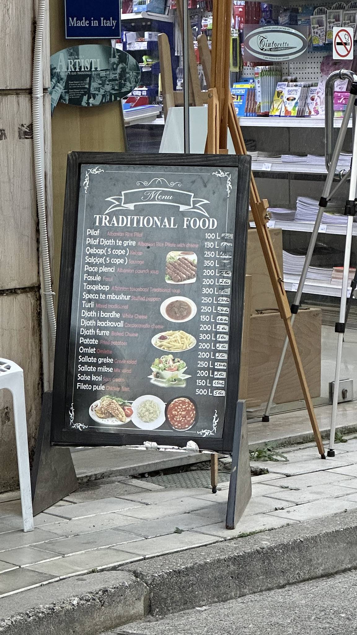 Menu at Traditional food restaurant, Shkodër