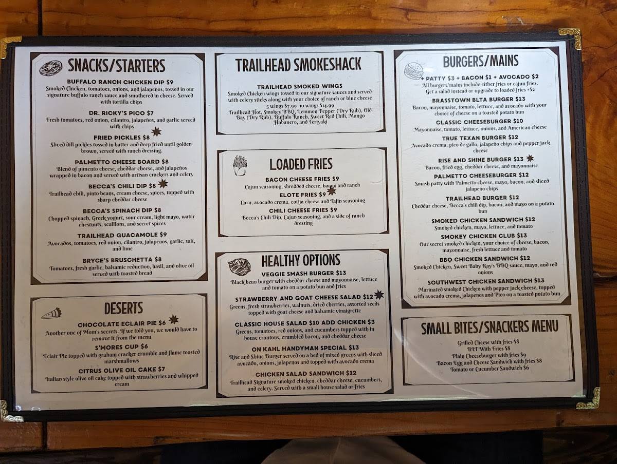 Menu at Trailhead Tavern pub & bar, Walhalla