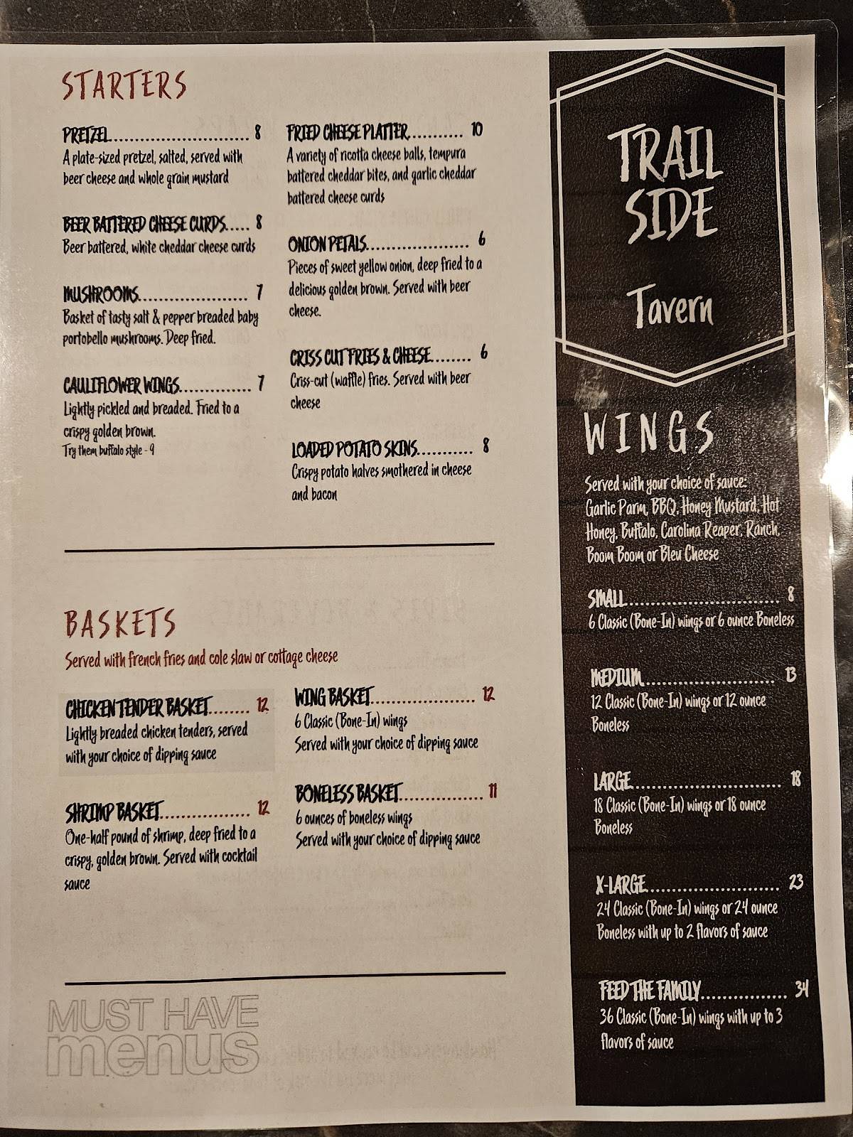 Menu at Trailside Tavern restaurant, Mesick