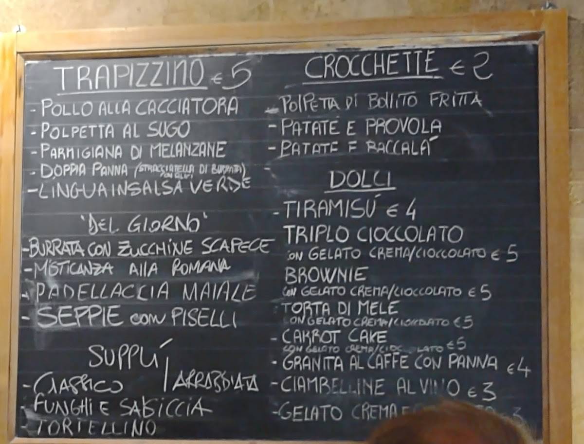 Speisekarte von Trapizzino Trastevere pizza, ROM, Piazza Trilussa