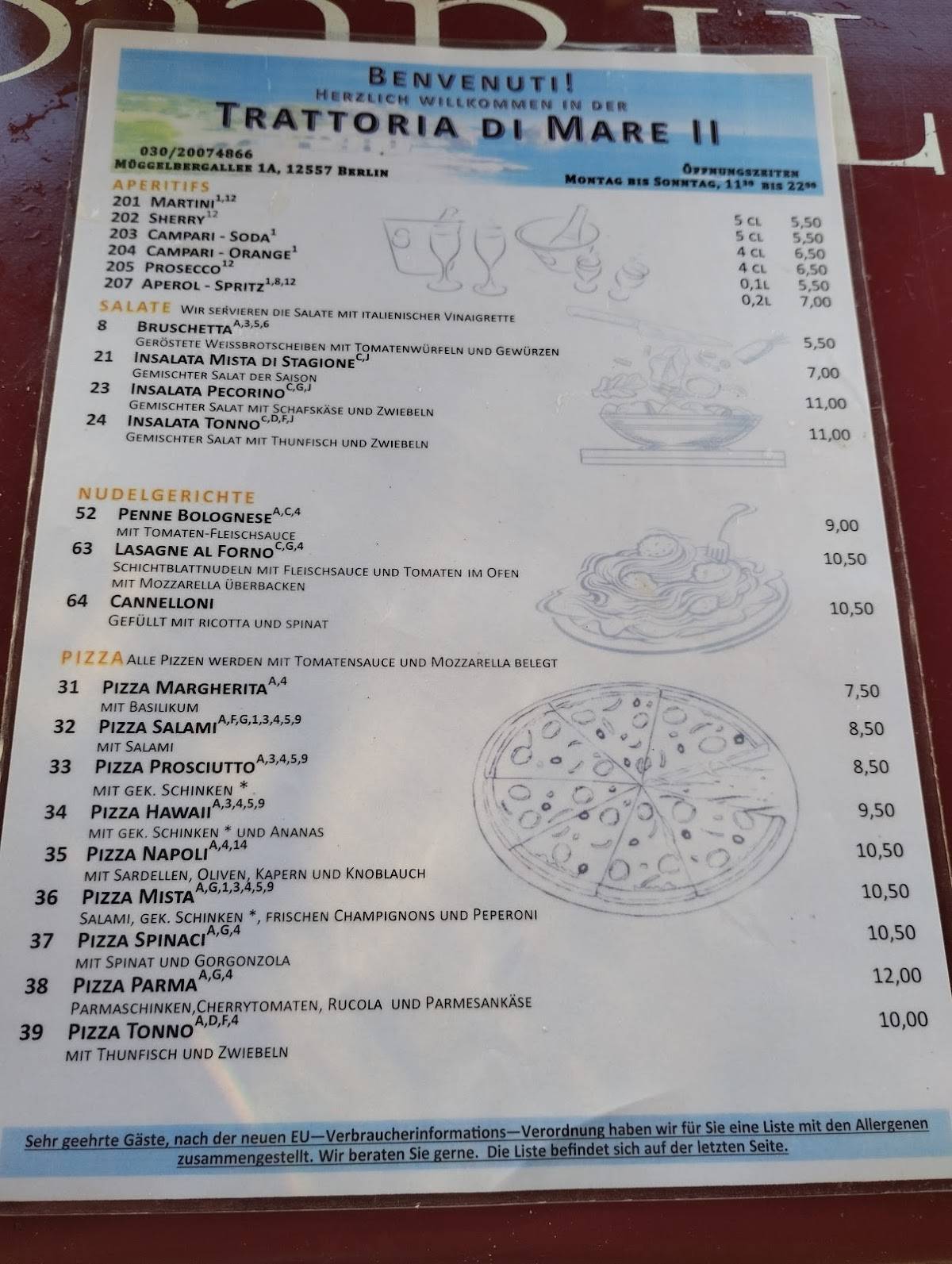 Menu at Trattoria Di Mare Due restaurant, Berlin, Müggelbergallee 1a