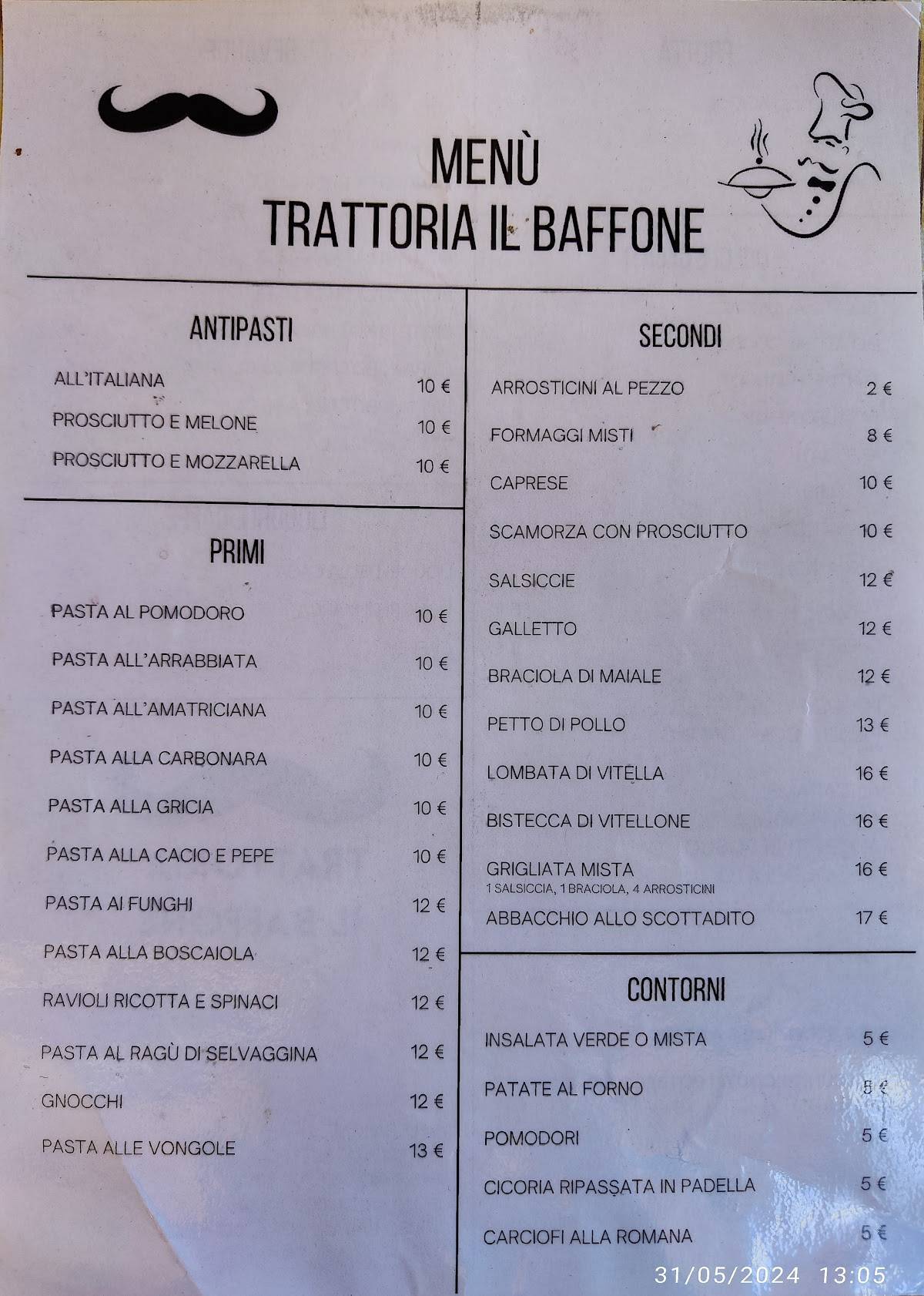 Carta del restaurante Trattoria Il Baffone, Roma